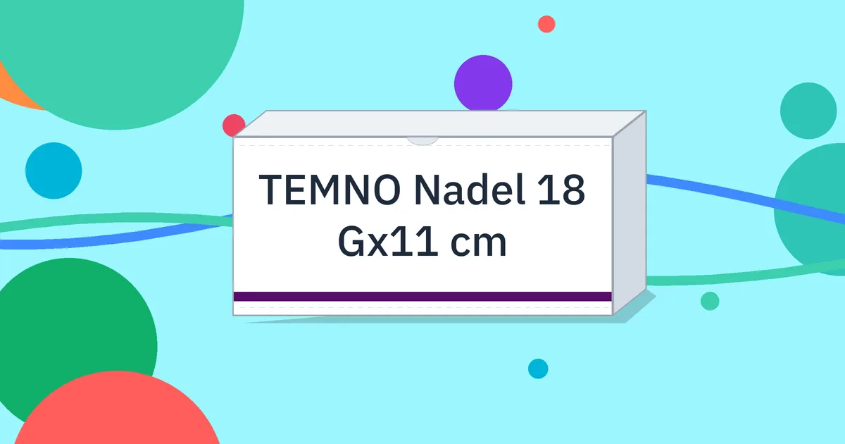 Symbolbild: Packung mit der Aufschrift TEMNO Nadel 18 Gx11 cm (PZN 18764643) – Verfügbarkeit und Bezug in Apotheken in Frankfurt am Main