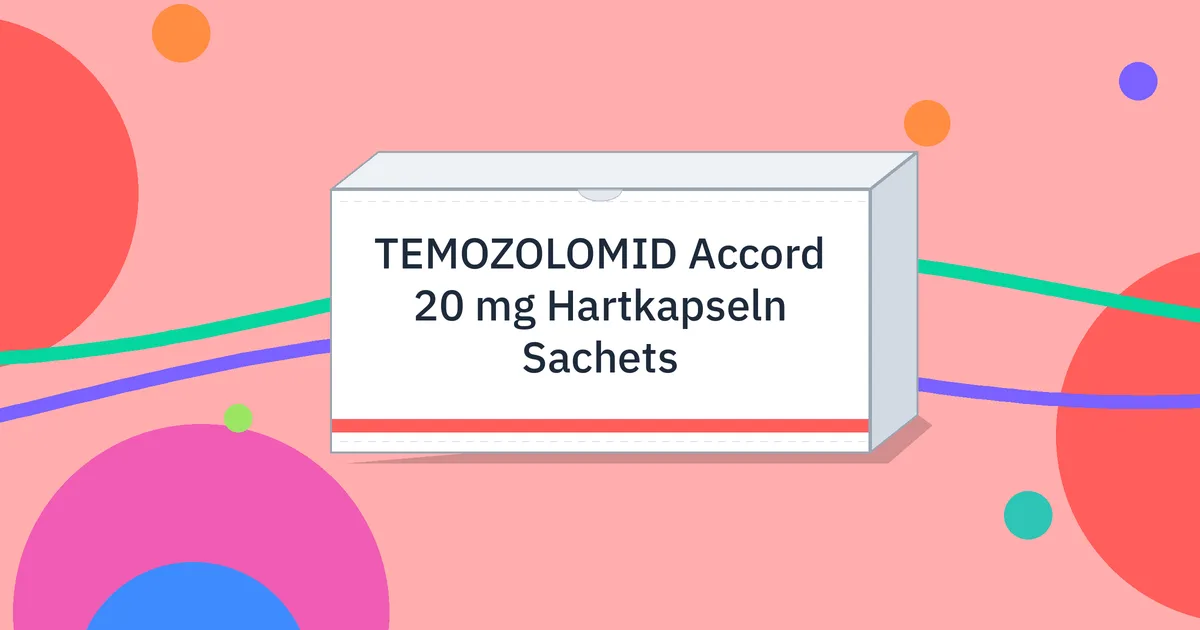 Symbolbild: Packung mit der Aufschrift TEMOZOLOMID Accord 20 mg Hartkapseln Sachets (PZN 16828965) – Verfügbarkeit und Bezug in Apotheken in Frankfurt am Main
