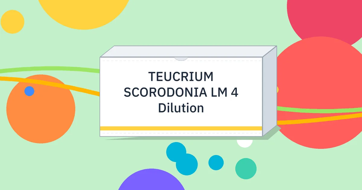 Symbolbild: Packung mit der Aufschrift TEUCRIUM SCORODONIA LM 4 Dilution (PZN 13217468) – Verfügbarkeit und Bezug in Apotheken in Frankfurt am Main