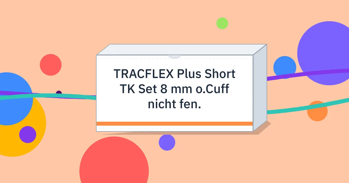 Symbolbild: Packung mit der Aufschrift TRACFLEX Plus Short TK Set 8 mm o.Cuff nicht fen. (PZN 20933834) – Verfügbarkeit und Bezug in Apotheken in Frankfurt am Main