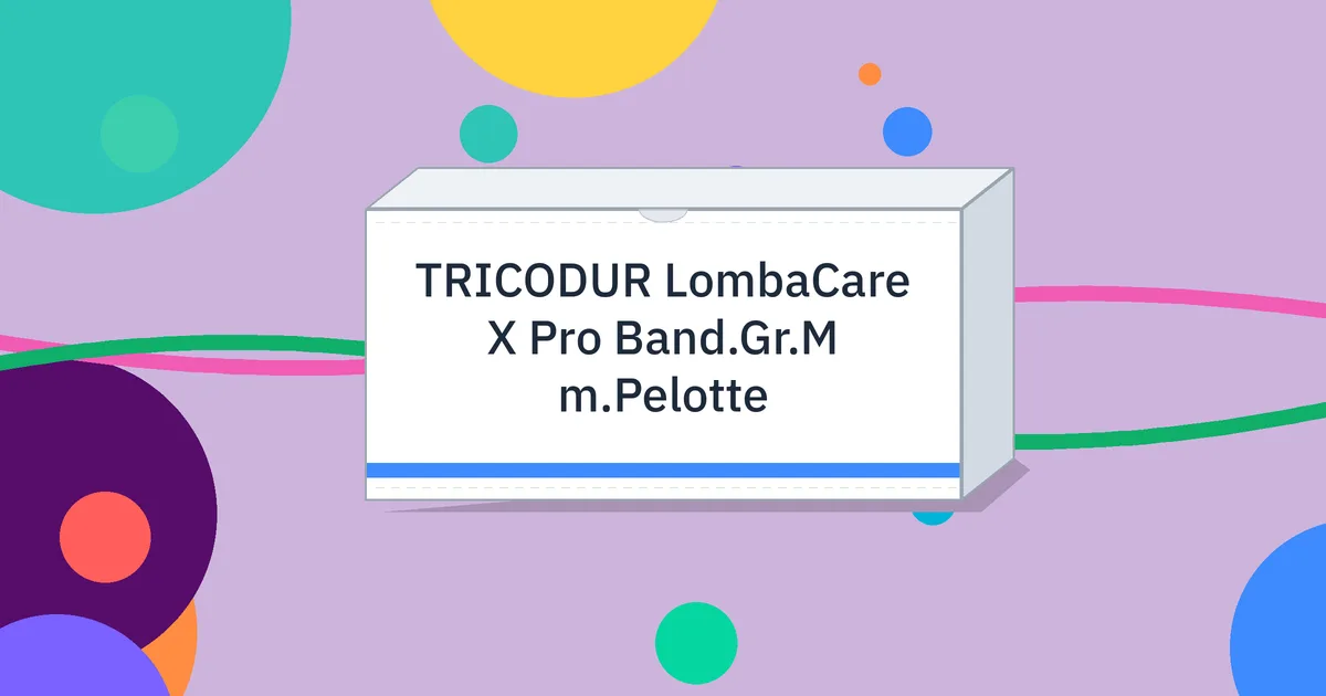 Symbolbild: Packung mit der Aufschrift TRICODUR LombaCare X Pro Band.Gr.M m.Pelotte (PZN 05039343) – Verfügbarkeit und Bezug in Apotheken in Frankfurt am Main