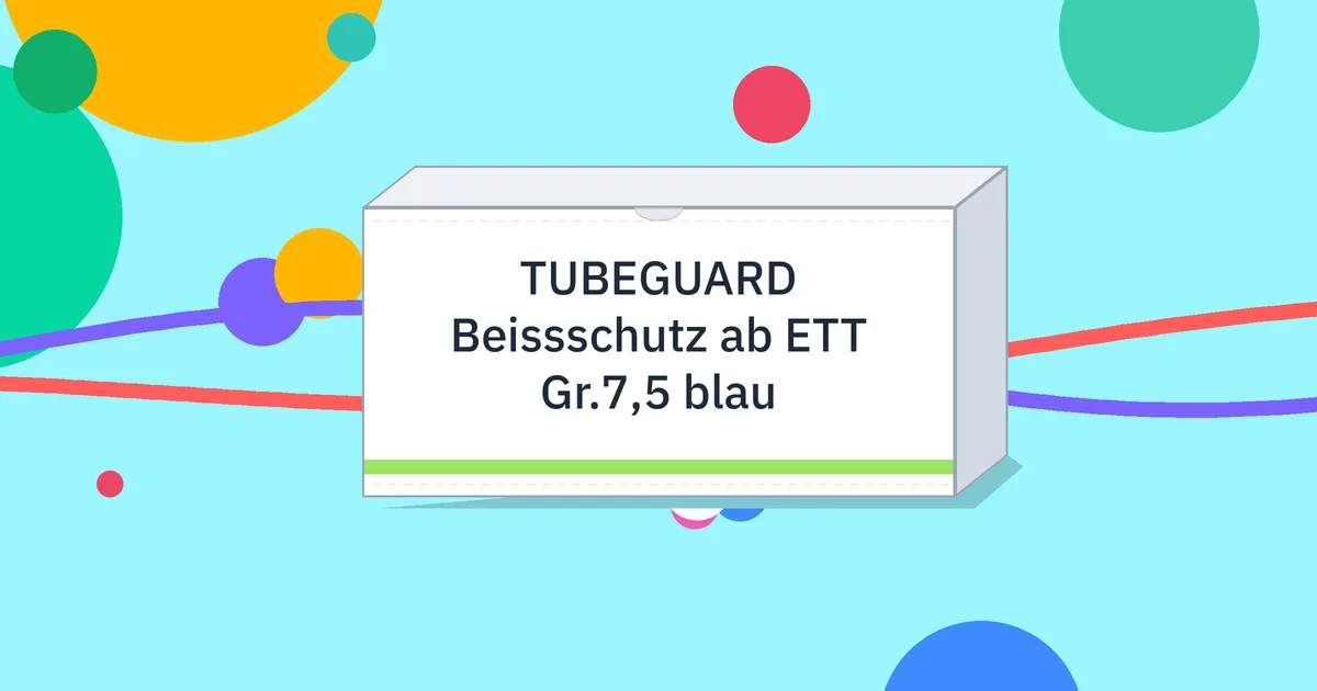 Symbolbild: Packung mit der Aufschrift TUBEGUARD Beissschutz ab ETT Gr.7,5 blau (PZN 18795968) – Verfügbarkeit und Bezug in Apotheken in Frankfurt am Main