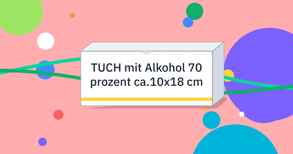 Symbolbild: Packung mit der Aufschrift TUCH mit Alkohol 70 prozent ca.10x18 cm (PZN 16704370) – Verfügbarkeit und Bezug in Apotheken in Frankfurt am Main