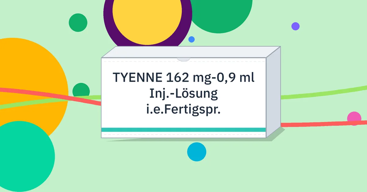 Symbolbild: Packung mit der Aufschrift TYENNE 162 mg-0,9 ml Inj.-Lösung i.e.Fertigspr. (PZN 19275739) – Verfügbarkeit und Bezug in Apotheken in Frankfurt am Main