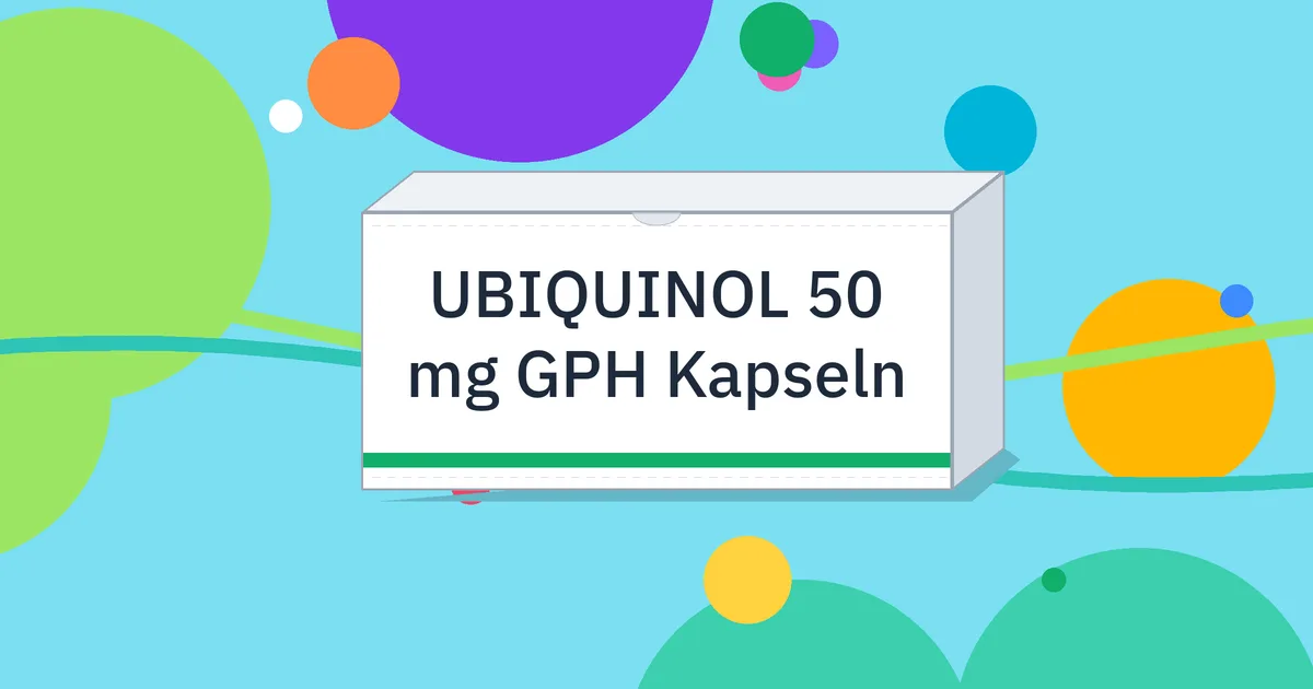 Symbolbild: Packung mit der Aufschrift UBIQUINOL 50 mg GPH Kapseln (PZN 04699936) – Verfügbarkeit und Bezug in Apotheken in Frankfurt am Main