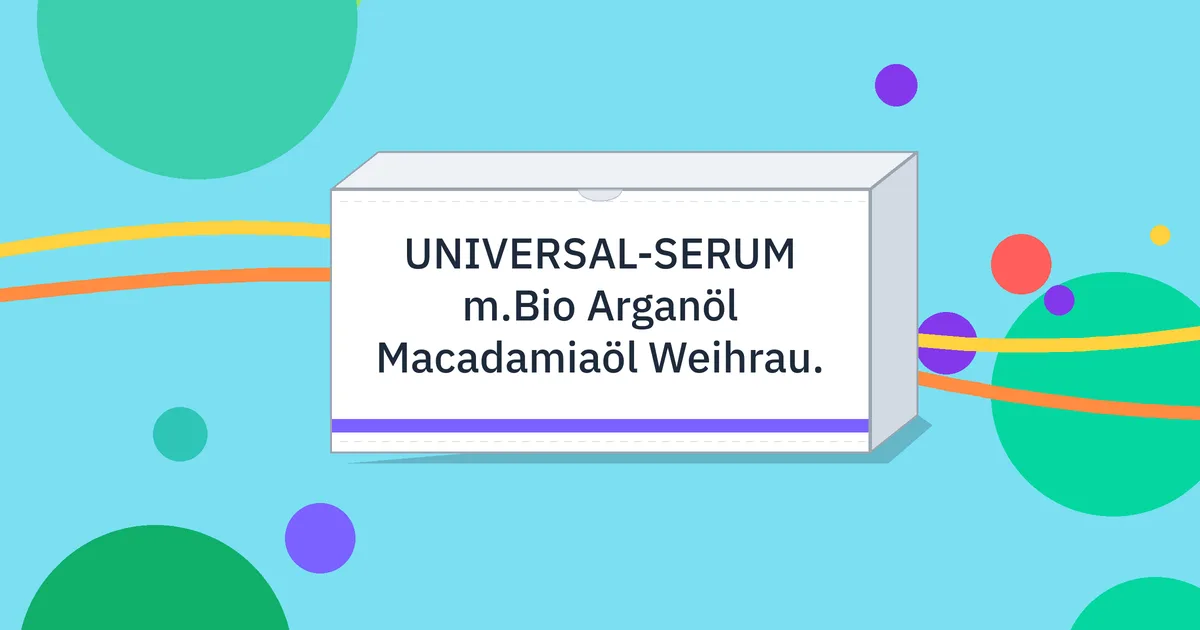 Symbolbild: Packung mit der Aufschrift UNIVERSAL-SERUM m.Bio Arganöl Macadamiaöl Weihrau. (PZN 19411272) – Verfügbarkeit und Bezug in Apotheken in Frankfurt am Main