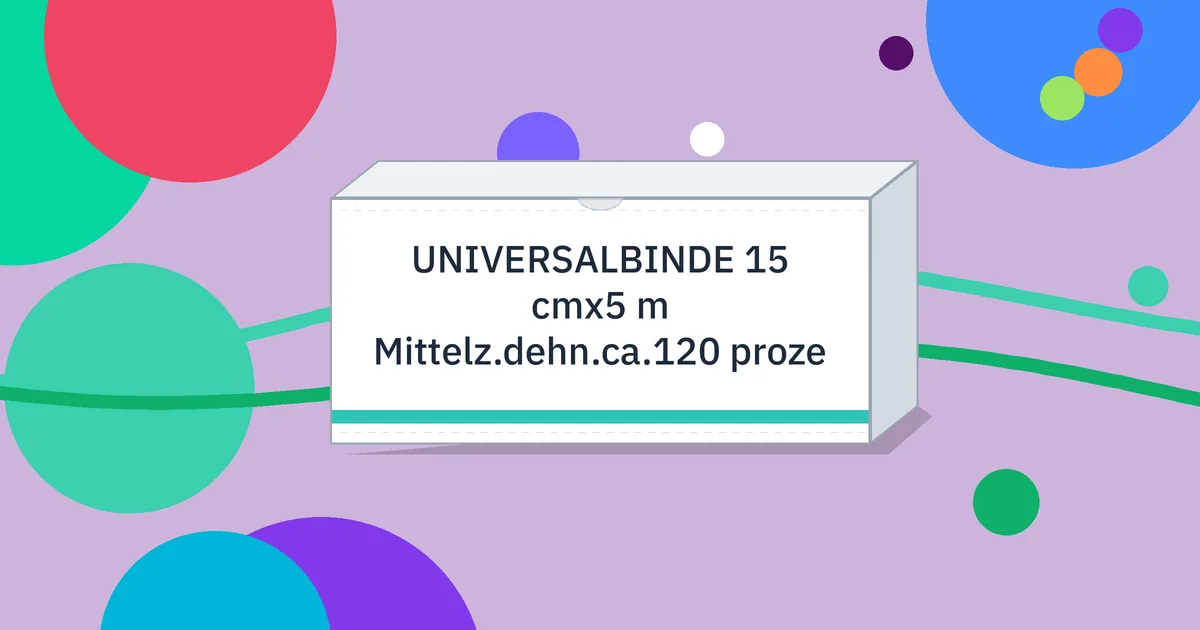Symbolbild: Packung mit der Aufschrift UNIVERSALBINDE 15 cmx5 m Mittelz.dehn.ca.120 proze (PZN 12775338) – Verfügbarkeit und Bezug in Apotheken in Frankfurt am Main