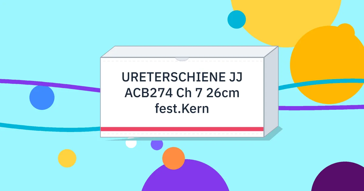 Symbolbild: Packung mit der Aufschrift URETERSCHIENE JJ ACB274 Ch 7 26cm fest.Kern (PZN 01358212) – Verfügbarkeit und Bezug in Apotheken in Frankfurt am Main