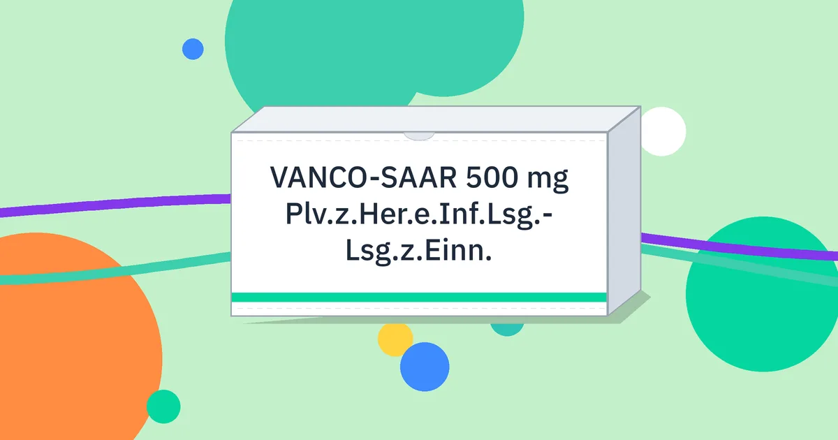 Symbolbild: Packung mit der Aufschrift VANCO-SAAR 500 mg Plv.z.Her.e.Inf.Lsg.-Lsg.z.Einn. (PZN 10066135) – Verfügbarkeit und Bezug in Apotheken in Frankfurt am Main