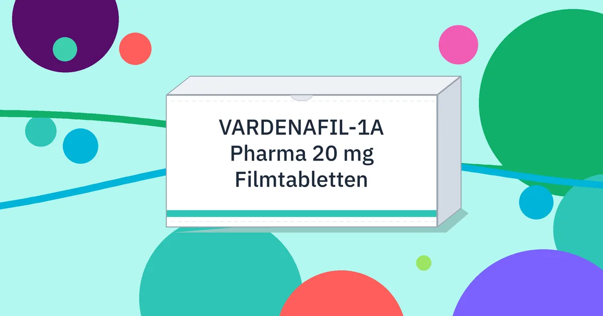 Symbolbild: Packung mit der Aufschrift VARDENAFIL-1A Pharma 20 mg Filmtabletten (PZN 14044917) – Verfügbarkeit und Bezug in Apotheken in Frankfurt am Main