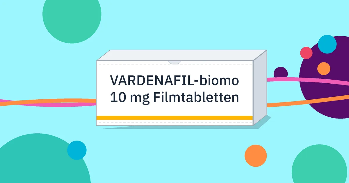 Symbolbild: Packung mit der Aufschrift VARDENAFIL-biomo 10 mg Filmtabletten (PZN 14413154) – Verfügbarkeit und Bezug in Apotheken in Frankfurt am Main