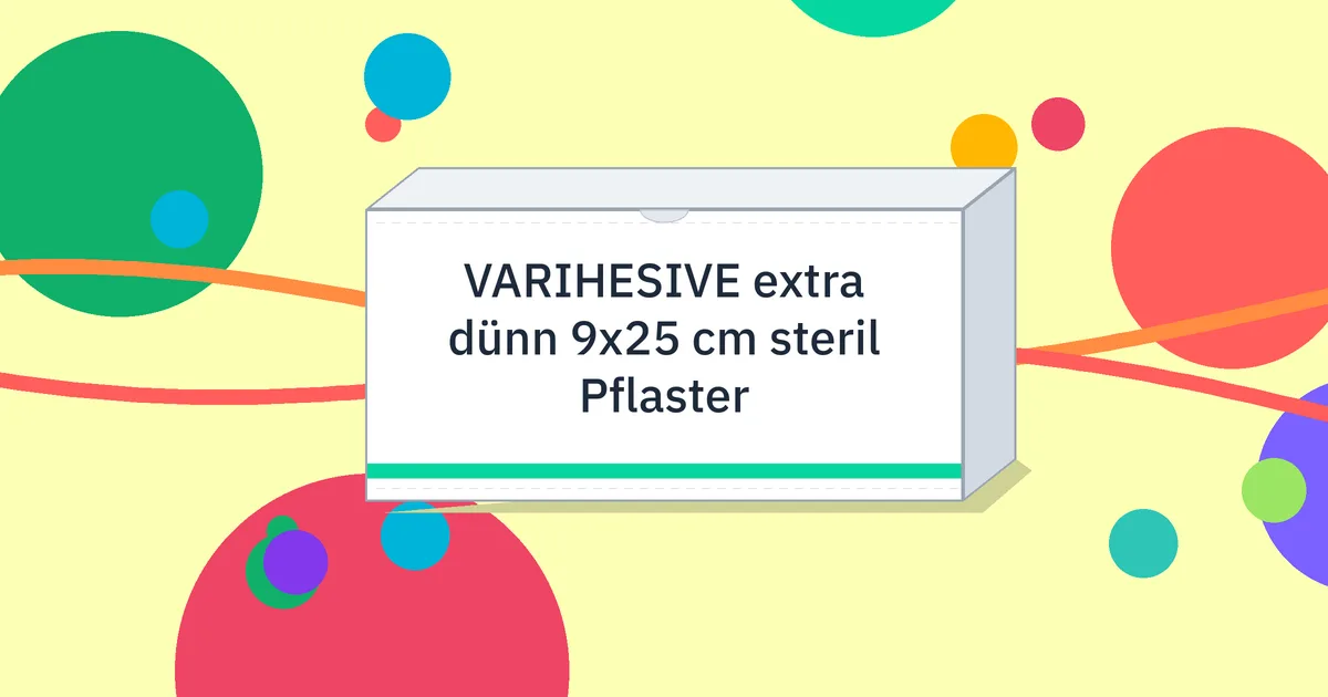 Symbolbild: Packung mit der Aufschrift VARIHESIVE extra dünn 9x25 cm steril Pflaster (PZN 01670837) – Verfügbarkeit und Bezug in Apotheken in Frankfurt am Main