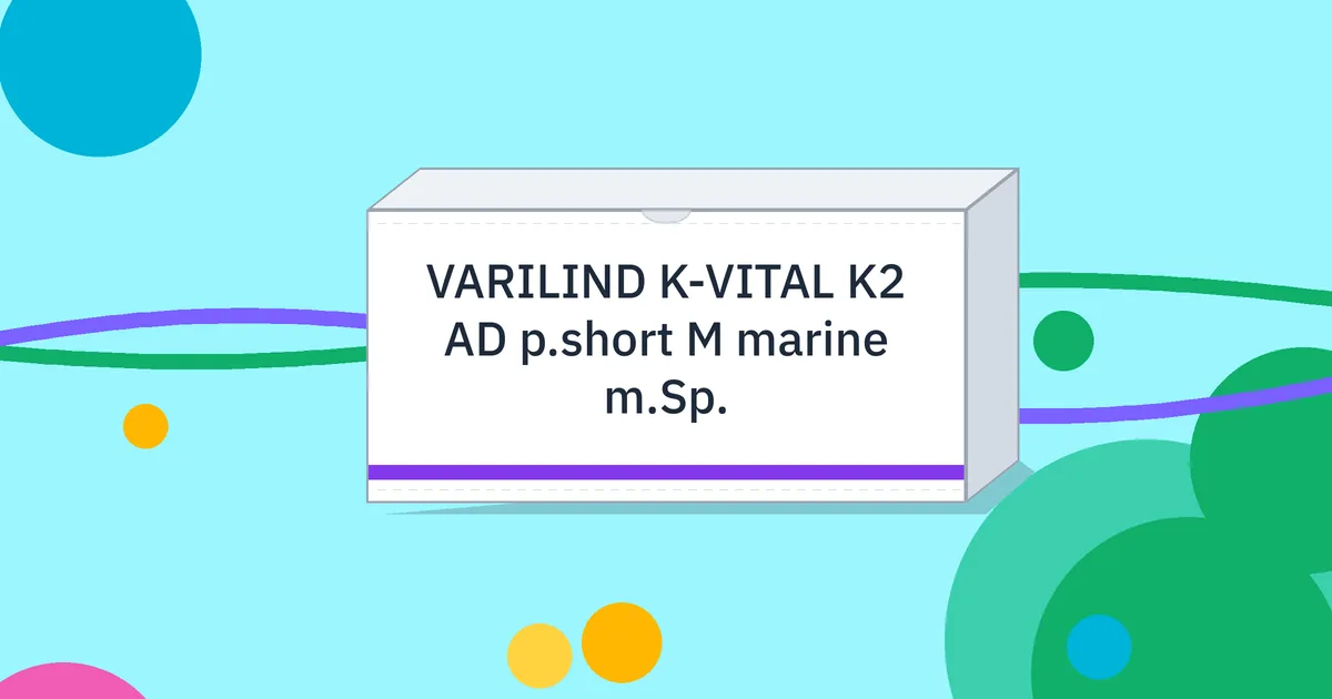 Symbolbild: Packung mit der Aufschrift VARILIND K-VITAL K2 AD p.short M marine m.Sp. (PZN 20567849) – Verfügbarkeit und Bezug in Apotheken in Frankfurt am Main