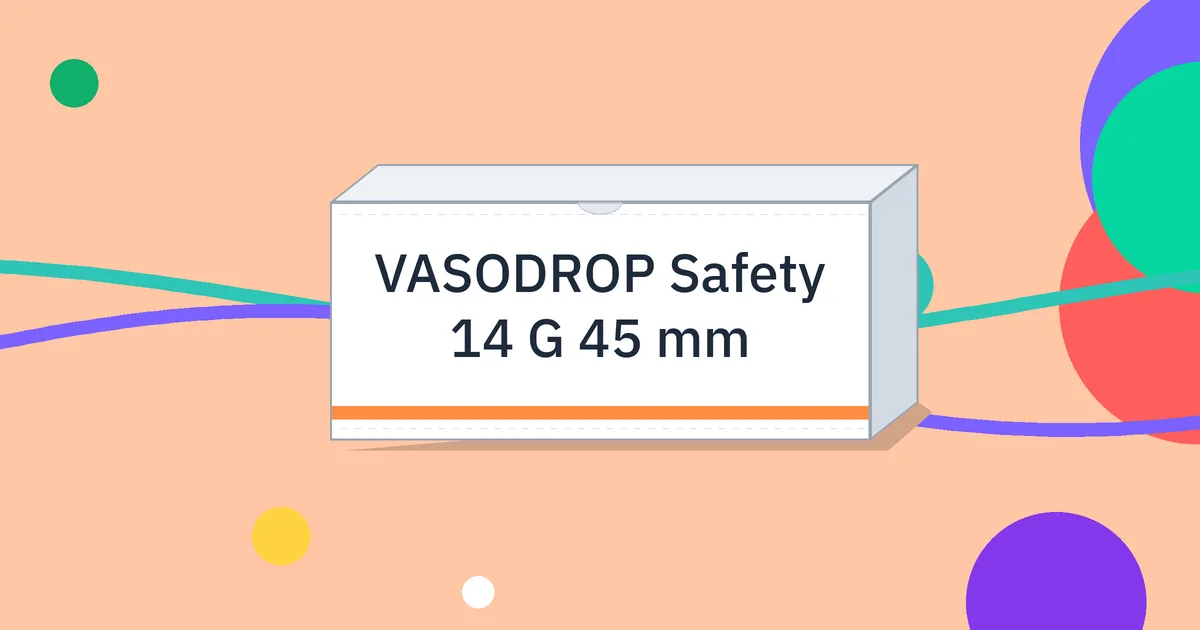 Symbolbild: Packung mit der Aufschrift VASODROP Safety 14 G 45 mm (PZN 04794965) – Verfügbarkeit und Bezug in Apotheken in Frankfurt am Main
