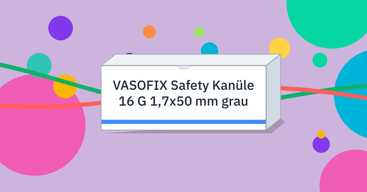 Symbolbild: Packung mit der Aufschrift VASOFIX Safety Kanüle 16 G 1,7x50 mm grau (PZN 00198841) – Verfügbarkeit und Bezug in Apotheken in Frankfurt am Main