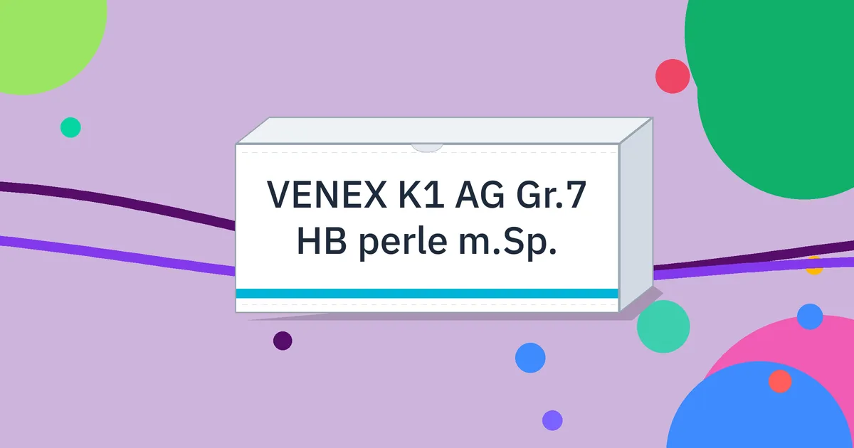 Symbolbild: Packung mit der Aufschrift VENEX K1 AG Gr.7 HB perle m.Sp. (PZN 03191182) – Verfügbarkeit und Bezug in Apotheken in Frankfurt am Main