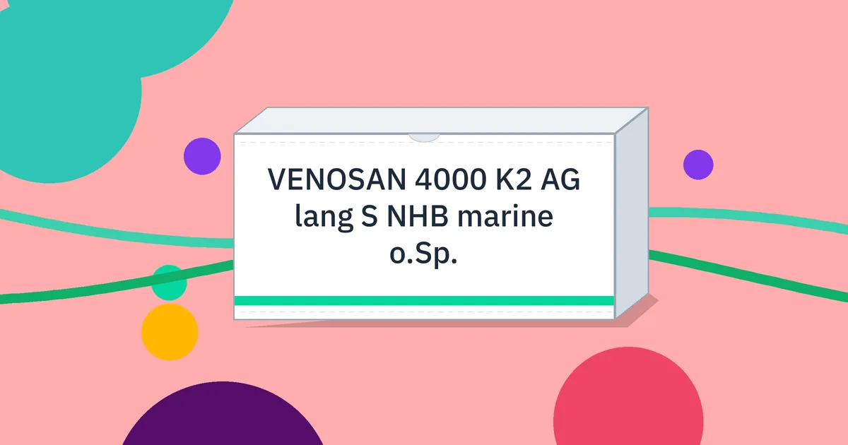 Symbolbild: Packung mit der Aufschrift VENOSAN 4000 K2 AG lang S NHB marine o.Sp. (PZN 16602190) – Verfügbarkeit und Bezug in Apotheken in Frankfurt am Main