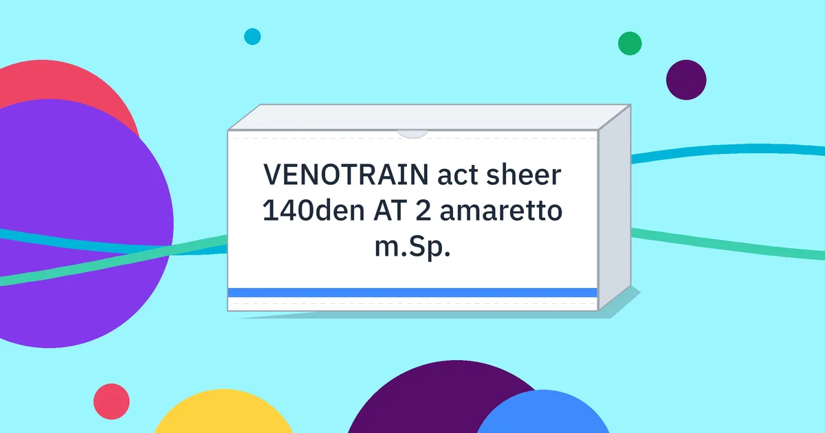 Symbolbild: Packung mit der Aufschrift VENOTRAIN act sheer 140den AT 2 amaretto m.Sp. (PZN 16207105) – Verfügbarkeit und Bezug in Apotheken in Frankfurt am Main