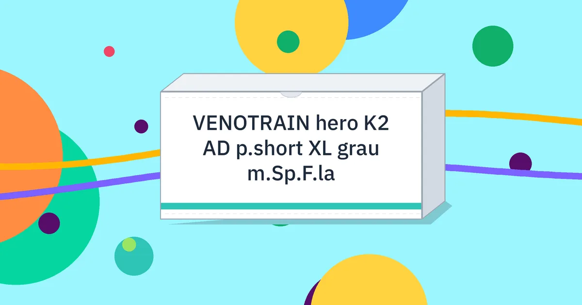 Symbolbild: Packung mit der Aufschrift VENOTRAIN hero K2 AD p.short XL grau m.Sp.F.la (PZN 19190606) – Verfügbarkeit und Bezug in Apotheken in Frankfurt am Main