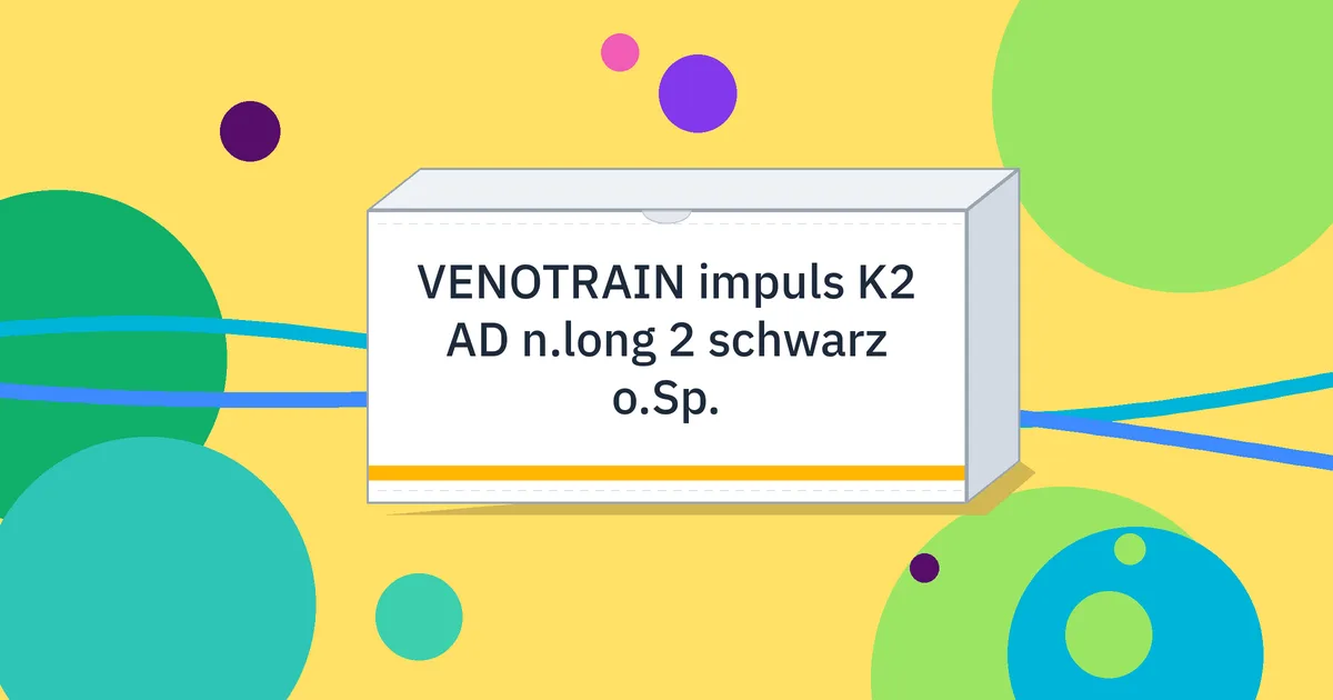 Symbolbild: Packung mit der Aufschrift VENOTRAIN impuls K2 AD n.long 2 schwarz o.Sp. (PZN 00627561) – Verfügbarkeit und Bezug in Apotheken in Frankfurt am Main