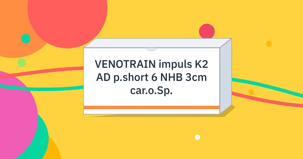 Symbolbild: Packung mit der Aufschrift VENOTRAIN impuls K2 AD p.short 6 NHB 3cm car.o.Sp. (PZN 08433997) – Verfügbarkeit und Bezug in Apotheken in Frankfurt am Main