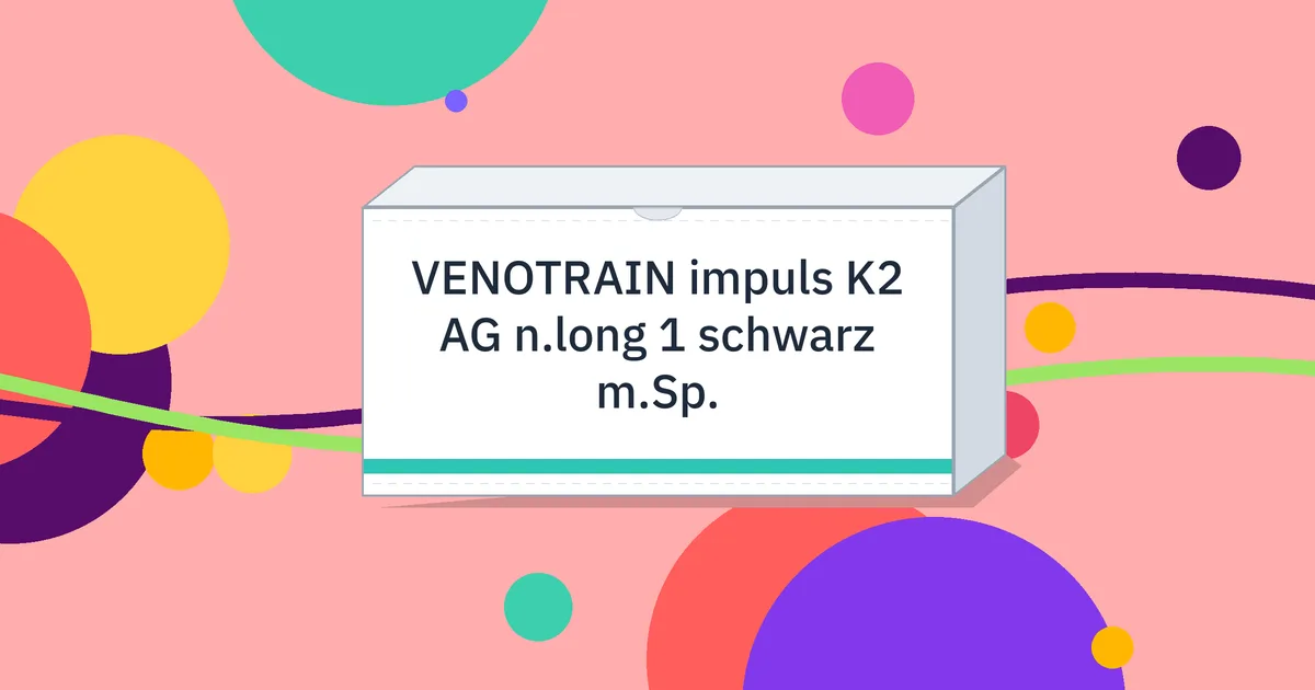 Symbolbild: Packung mit der Aufschrift VENOTRAIN impuls K2 AG n.long 1 schwarz m.Sp. (PZN 00493913) – Verfügbarkeit und Bezug in Apotheken in Frankfurt am Main