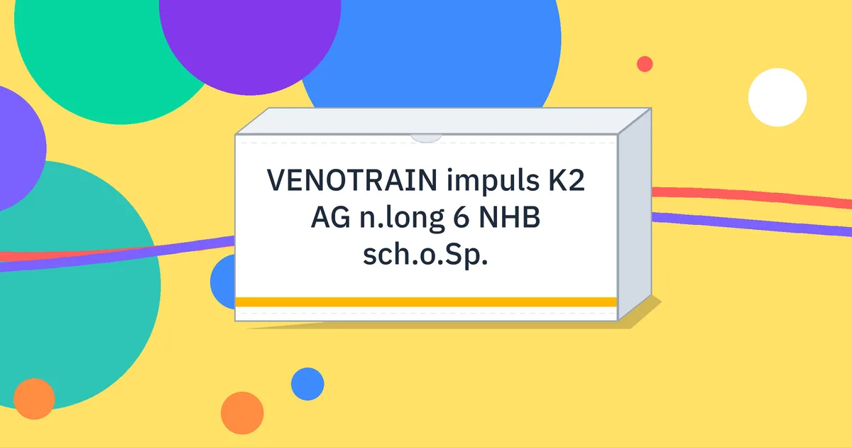 Symbolbild: Packung mit der Aufschrift VENOTRAIN impuls K2 AG n.long 6 NHB sch.o.Sp. (PZN 00520515) – Verfügbarkeit und Bezug in Apotheken in Frankfurt am Main