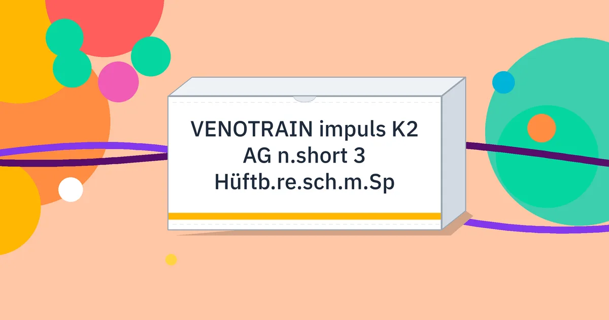 Symbolbild: Packung mit der Aufschrift VENOTRAIN impuls K2 AG n.short 3 Hüftb.re.sch.m.Sp (PZN 10292943) – Verfügbarkeit und Bezug in Apotheken in Frankfurt am Main