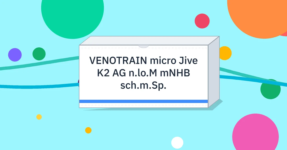 Symbolbild: Packung mit der Aufschrift VENOTRAIN micro Jive K2 AG n.lo.M mNHB sch.m.Sp. (PZN 17762783) – Verfügbarkeit und Bezug in Apotheken in Frankfurt am Main