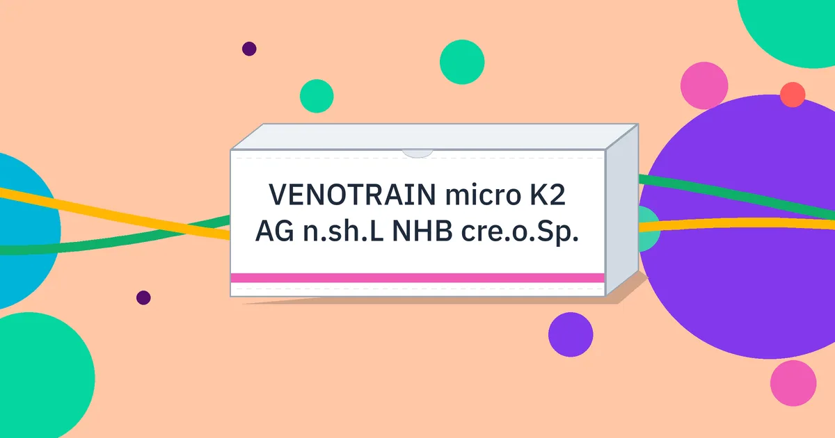 Symbolbild: Packung mit der Aufschrift VENOTRAIN micro K2 AG n.sh.L NHB cre.o.Sp. (PZN 05716619) – Verfügbarkeit und Bezug in Apotheken in Frankfurt am Main