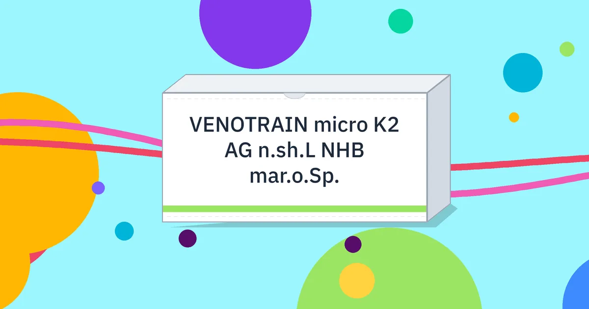 Symbolbild: Packung mit der Aufschrift VENOTRAIN micro K2 AG n.sh.L NHB mar.o.Sp. (PZN 06699461) – Verfügbarkeit und Bezug in Apotheken in Frankfurt am Main