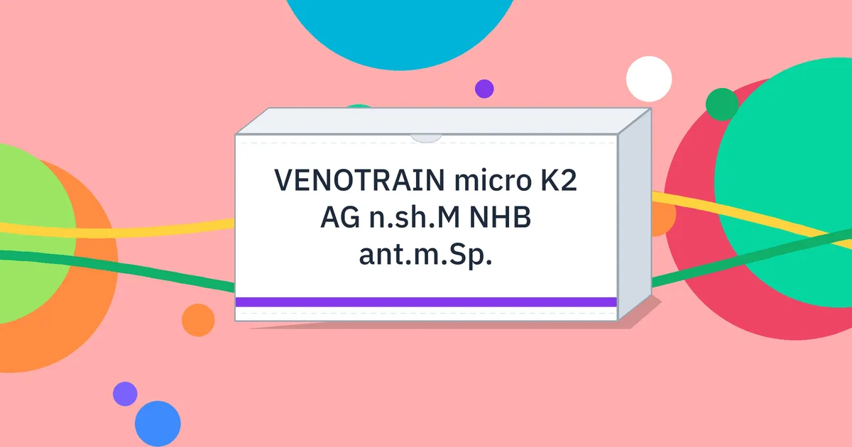 Symbolbild: Packung mit der Aufschrift VENOTRAIN micro K2 AG n.sh.M NHB ant.m.Sp. (PZN 11063989) – Verfügbarkeit und Bezug in Apotheken in Frankfurt am Main