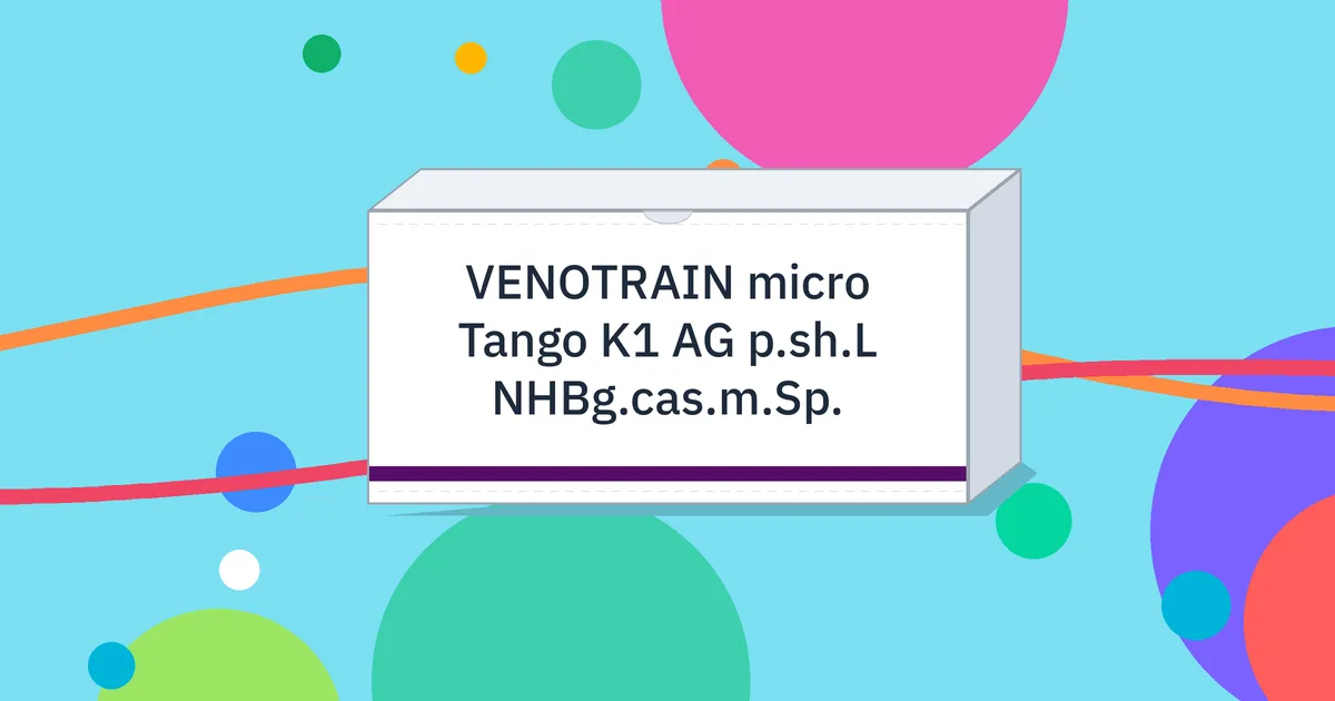 Symbolbild: Packung mit der Aufschrift VENOTRAIN micro Tango K1 AG p.sh.L NHBg.cas.m.Sp. (PZN 20764018) – Verfügbarkeit und Bezug in Apotheken in Frankfurt am Main