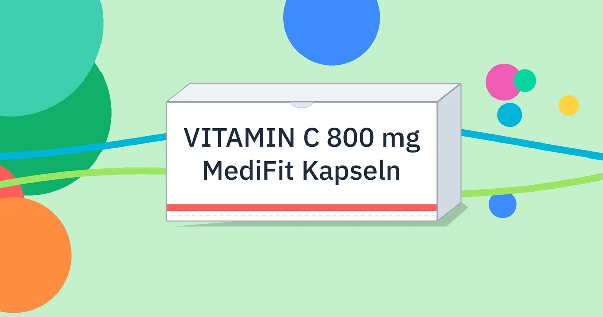 Symbolbild: Packung mit der Aufschrift VITAMIN C 800 mg MediFit Kapseln (PZN 17637641) – Verfügbarkeit und Bezug in Apotheken in Frankfurt am Main