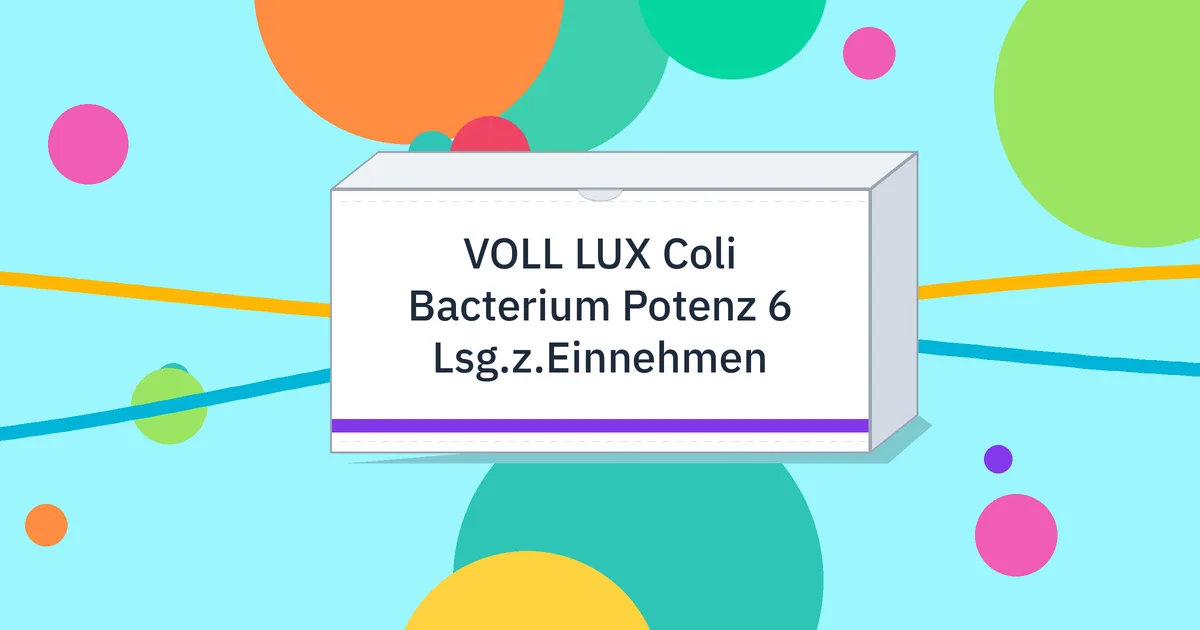 Symbolbild: Packung mit der Aufschrift VOLL LUX Coli Bacterium Potenz 6 Lsg.z.Einnehmen (PZN 12390319) – Verfügbarkeit und Bezug in Apotheken in Frankfurt am Main