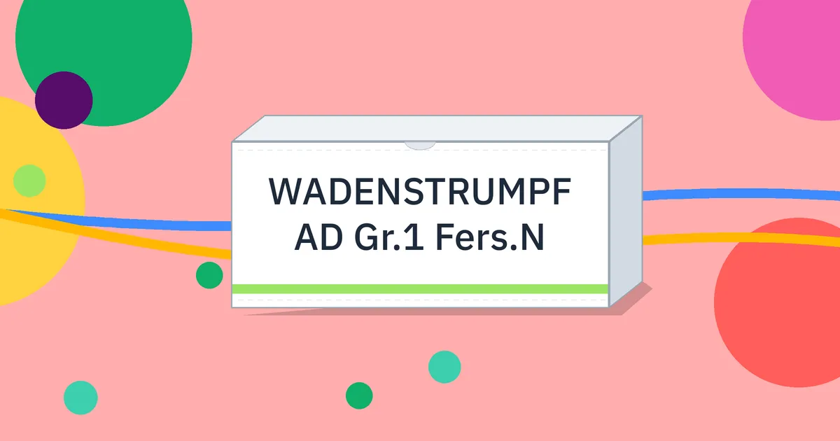Symbolbild: Packung mit der Aufschrift WADENSTRUMPF AD Gr.1 Fers.N (PZN 01969364) – Verfügbarkeit und Bezug in Apotheken in Frankfurt am Main
