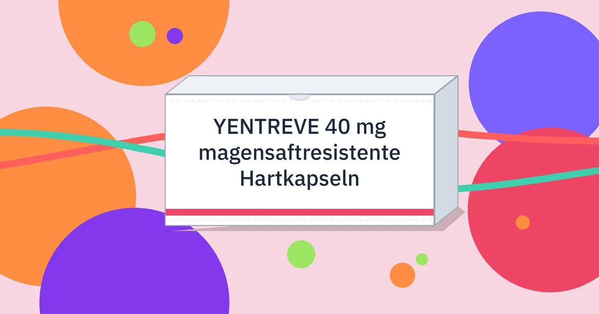 Symbolbild: Packung mit der Aufschrift YENTREVE 40 mg magensaftresistente Hartkapseln (PZN 01463274) – Verfügbarkeit und Bezug in Apotheken in Frankfurt am Main