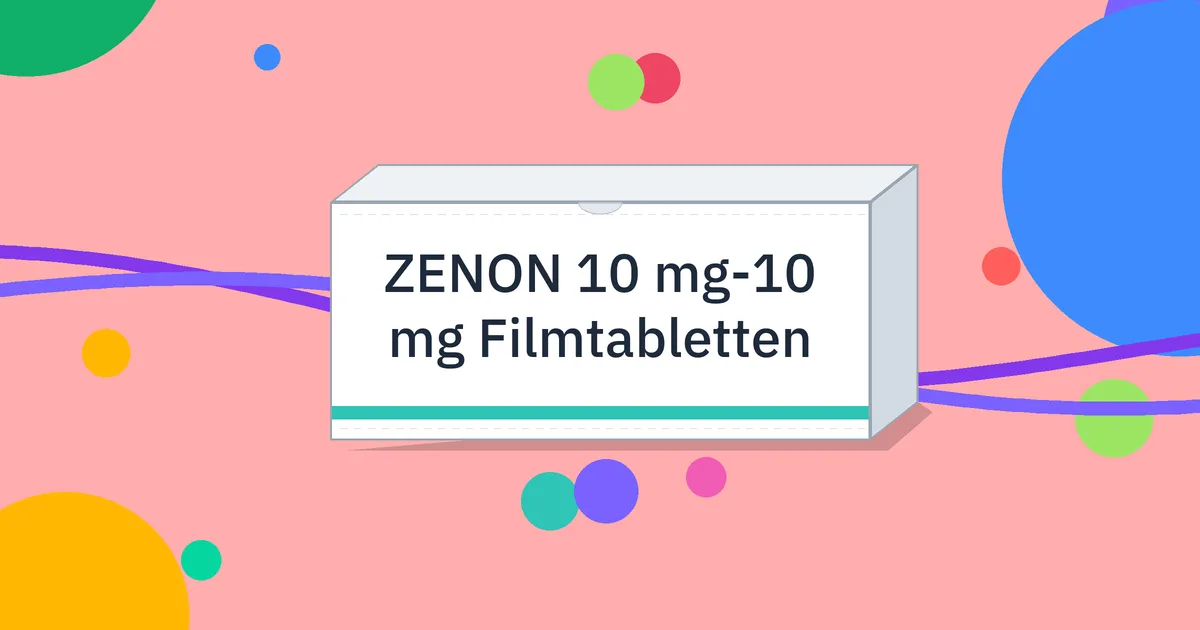 Symbolbild: Packung mit der Aufschrift ZENON 10 mg-10 mg Filmtabletten (PZN 20202993) – Verfügbarkeit und Bezug in Apotheken in Frankfurt am Main
