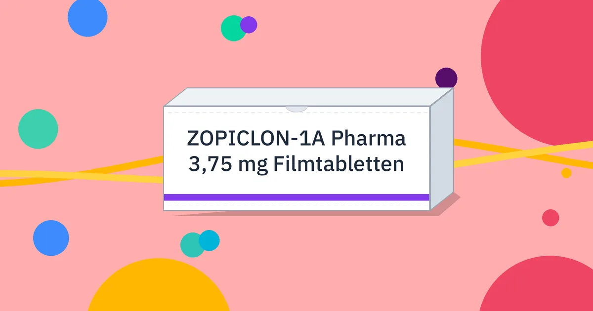 Symbolbild: Packung mit der Aufschrift ZOPICLON-1A Pharma 3,75 mg Filmtabletten (PZN 04344104) – Verfügbarkeit und Bezug in Apotheken in Frankfurt am Main