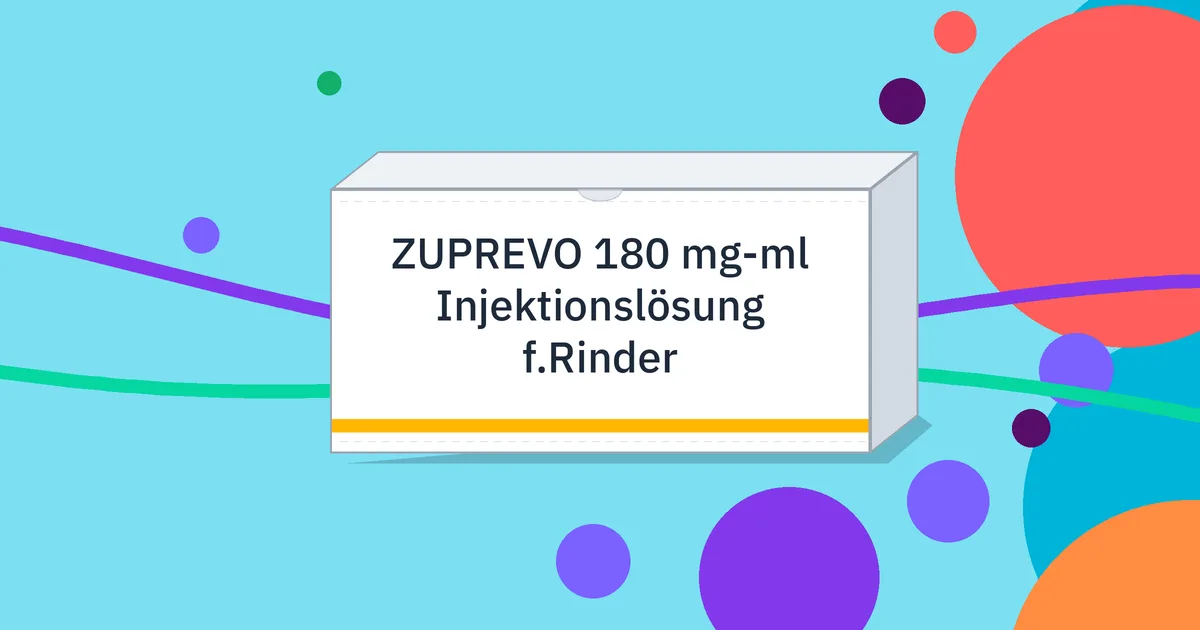 Symbolbild: Packung mit der Aufschrift ZUPREVO 180 mg-ml Injektionslösung f.Rinder (PZN 09302406) – Verfügbarkeit und Bezug in Apotheken in Frankfurt am Main