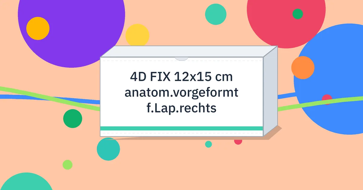 Symbolbild: Packung mit der Aufschrift 4D FIX 12x15 cm anatom.vorgeformt f.Lap.rechts (PZN 20581631) – Verfügbarkeit und Bezug in Apotheken in Frankfurt am Main
