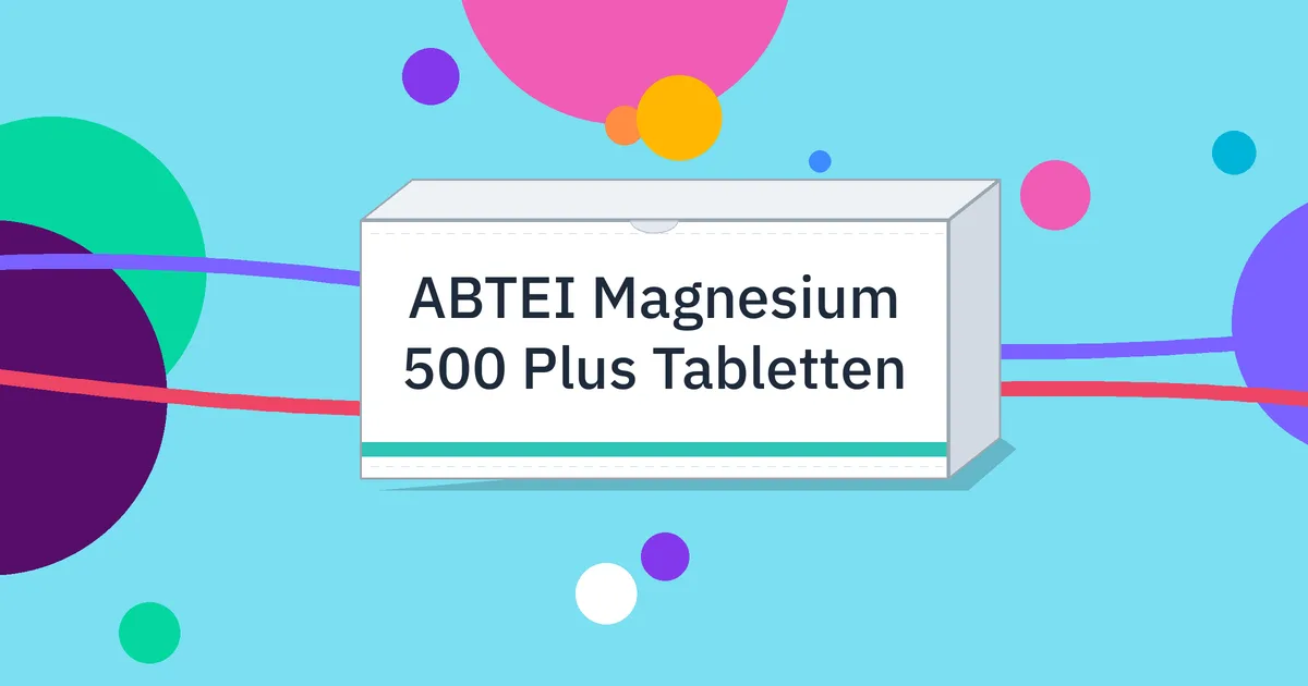 Symbolbild: Packung mit der Aufschrift ABTEI Magnesium 500 Plus Tabletten (PZN 19623465) – Verfügbarkeit und Bezug in Apotheken in Frankfurt am Main