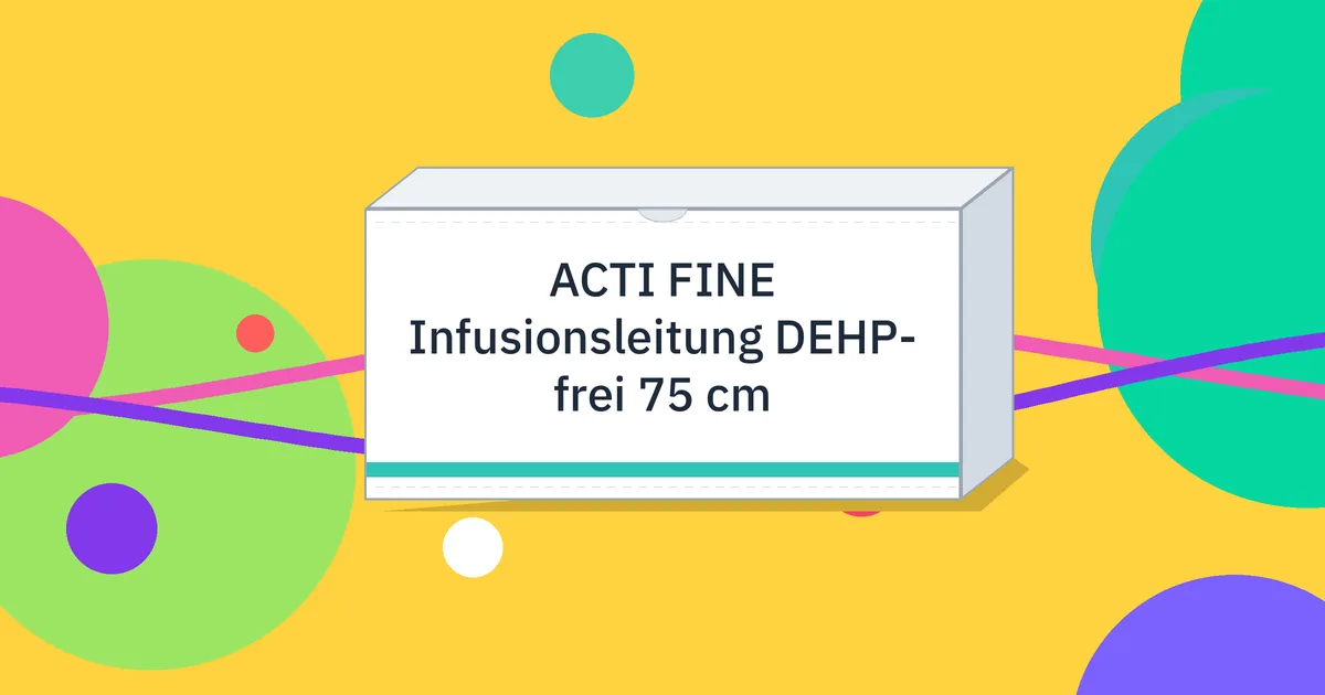 Symbolbild: Packung mit der Aufschrift ACTI FINE Infusionsleitung DEHP-frei 75 cm (PZN 10526306) – Verfügbarkeit und Bezug in Apotheken in Frankfurt am Main