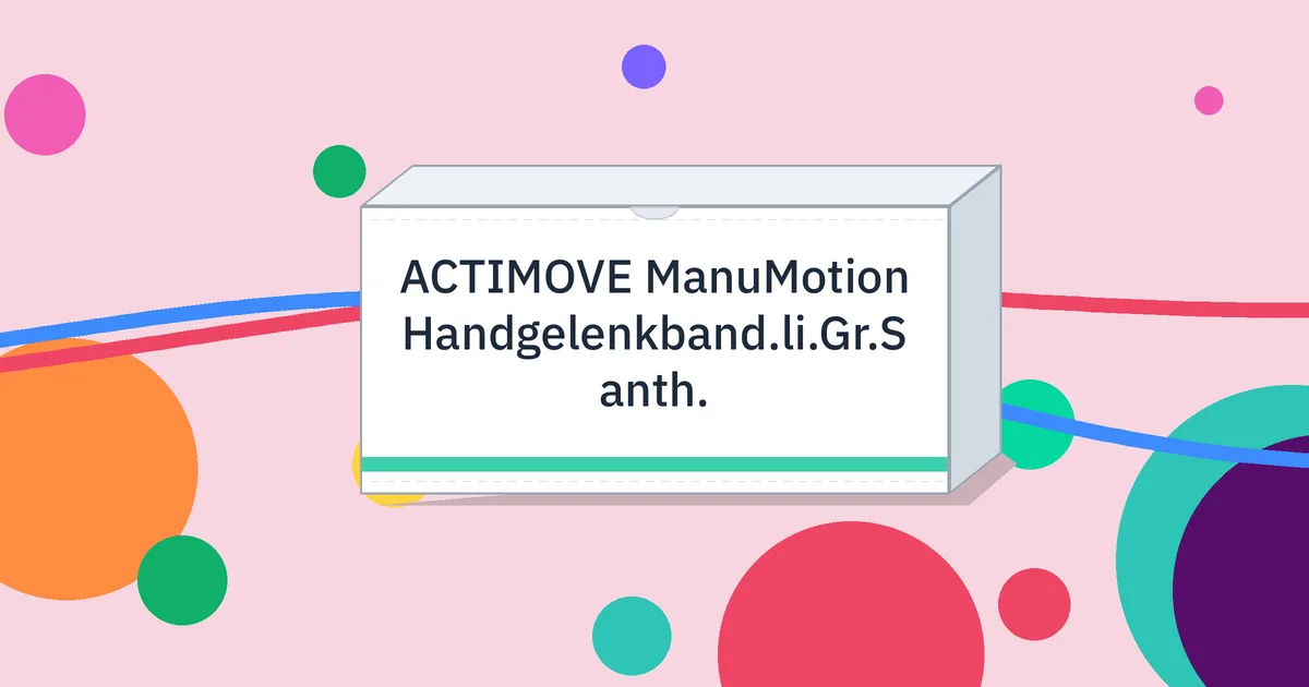 Symbolbild: Packung mit der Aufschrift ACTIMOVE ManuMotion Handgelenkband.li.Gr.S anth. (PZN 17948424) – Verfügbarkeit und Bezug in Apotheken in Frankfurt am Main