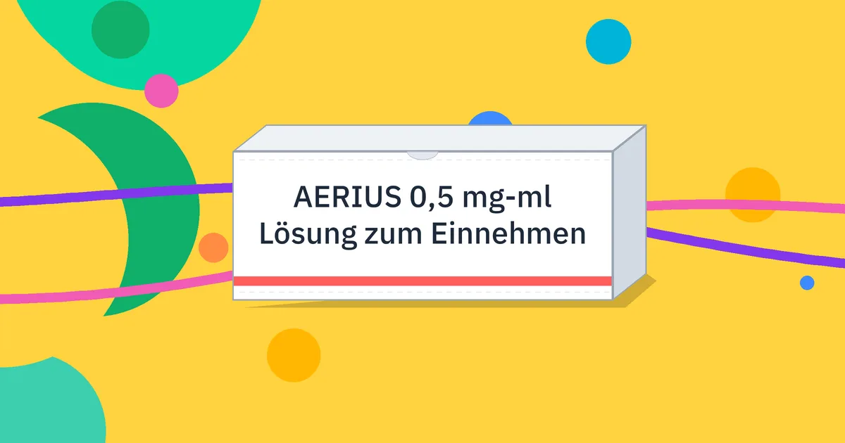 Symbolbild: Packung mit der Aufschrift AERIUS 0,5 mg-ml Lösung zum Einnehmen (PZN 11017446) – Verfügbarkeit und Bezug in Apotheken in Frankfurt am Main
