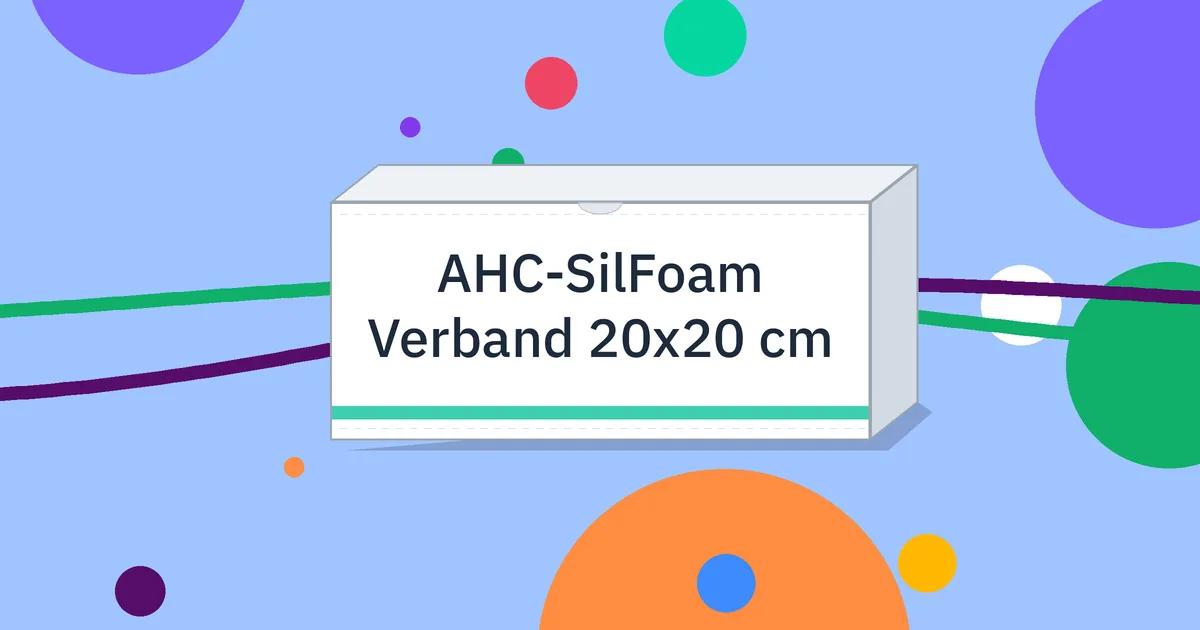 Symbolbild: Packung mit der Aufschrift AHC-SilFoam Verband 20x20 cm (PZN 18733878) – Verfügbarkeit und Bezug in Apotheken in Frankfurt am Main