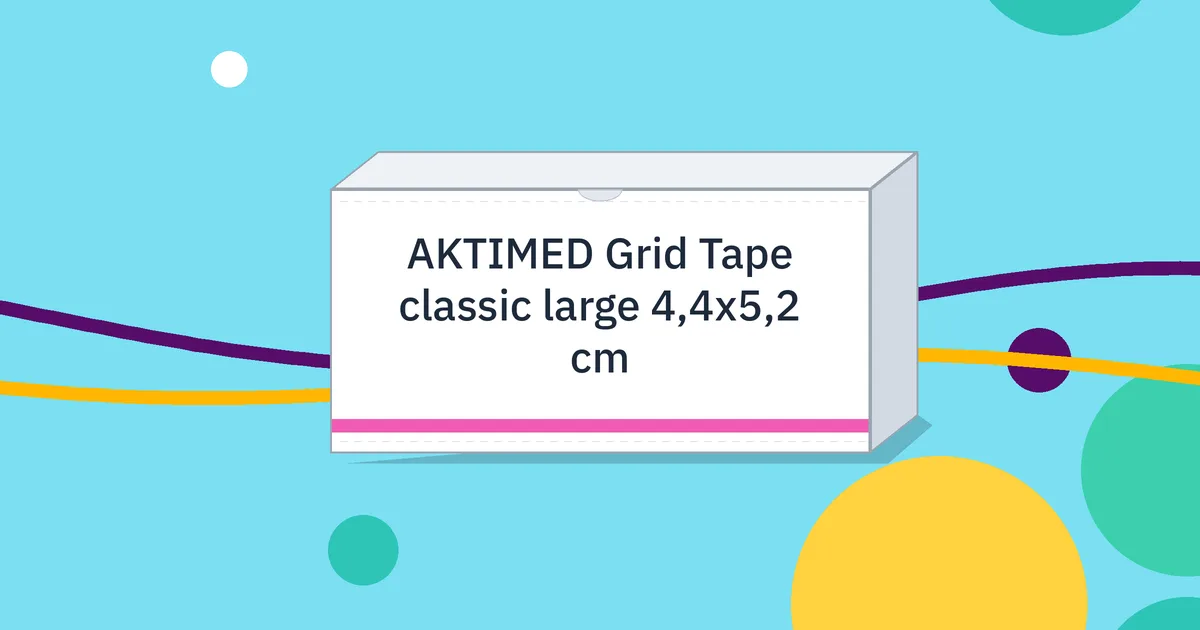 Symbolbild: Packung mit der Aufschrift AKTIMED Grid Tape classic large 4,4x5,2 cm (PZN 15745510) – Verfügbarkeit und Bezug in Apotheken in Frankfurt am Main