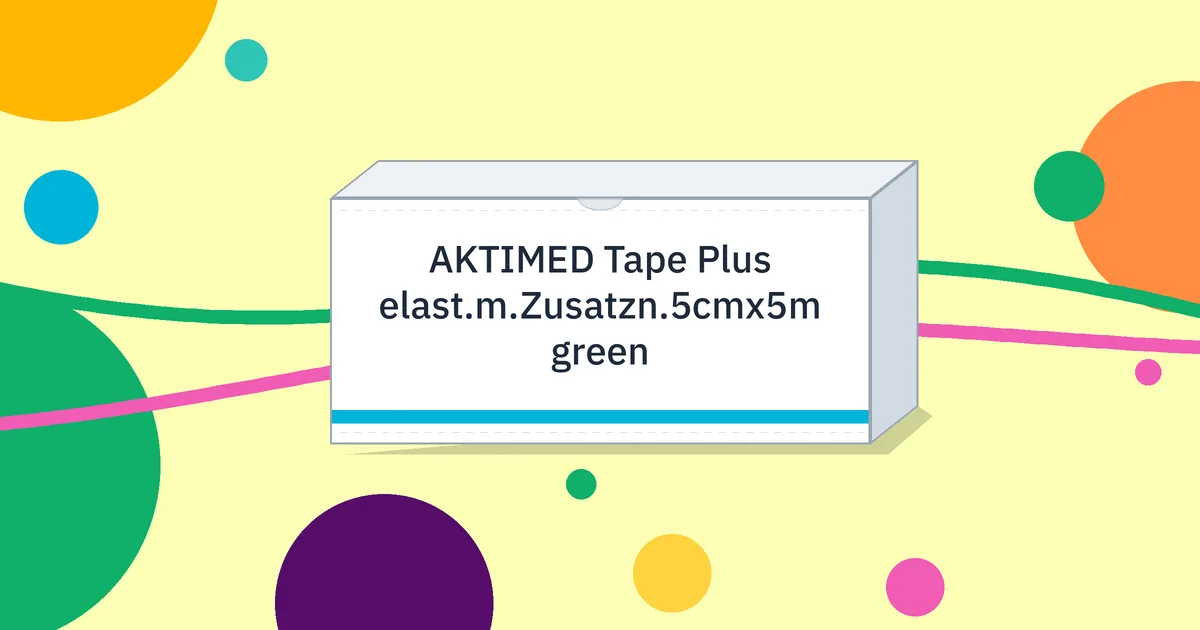 Symbolbild: Packung mit der Aufschrift AKTIMED Tape Plus elast.m.Zusatzn.5cmx5m green (PZN 13426137) – Verfügbarkeit und Bezug in Apotheken in Frankfurt am Main