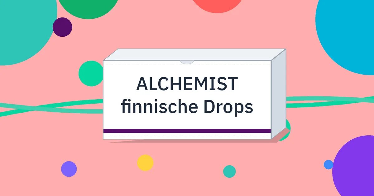 Symbolbild: Packung mit der Aufschrift ALCHEMIST finnische Drops (PZN 12519061) – Verfügbarkeit und Bezug in Apotheken in Frankfurt am Main