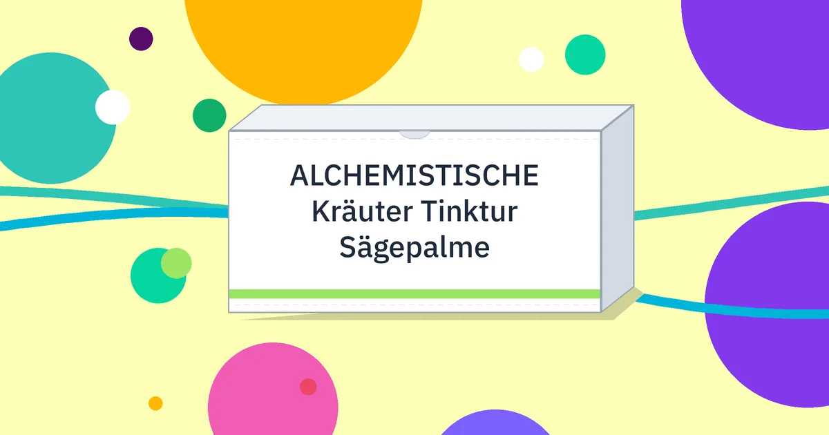Symbolbild: Packung mit der Aufschrift ALCHEMISTISCHE Kräuter Tinktur Sägepalme (PZN 17418459) – Verfügbarkeit und Bezug in Apotheken in Frankfurt am Main